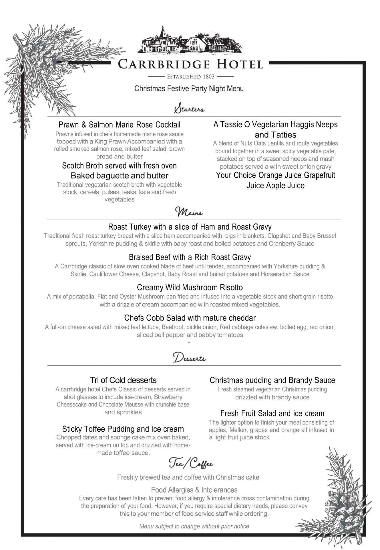 Christmas Festive Party Night Menu – Carrbridge Hotel